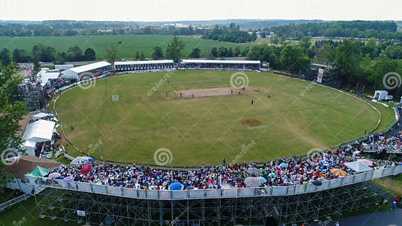 Aerial View of a Cricket Match during a Game in Progress Stock Image ...