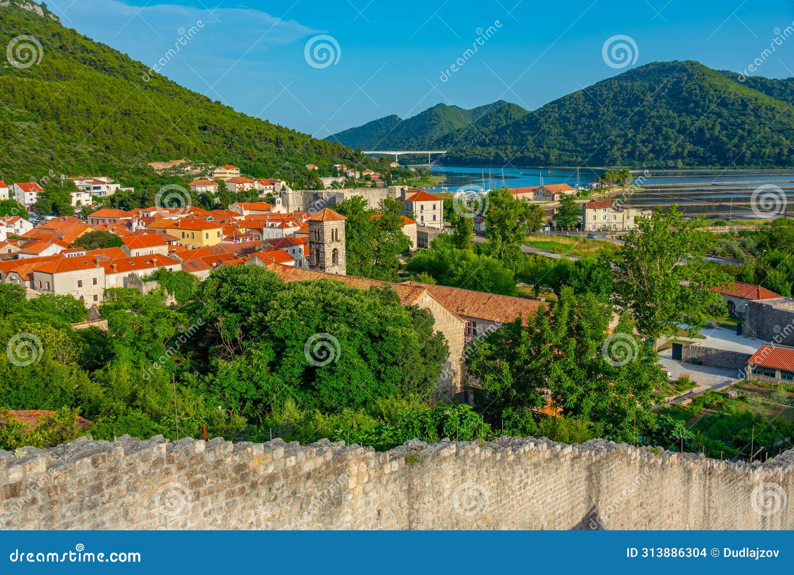 Aerial View of Croatian Town Ston Stock Photo - Image of summer ...