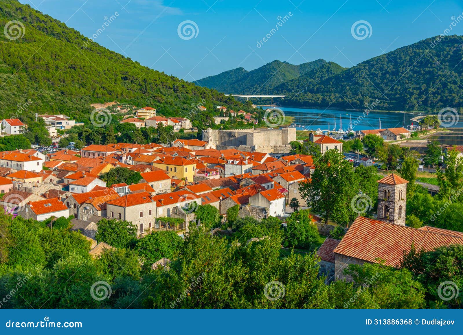Aerial View of Croatian Town Ston Stock Photo - Image of panorama ...