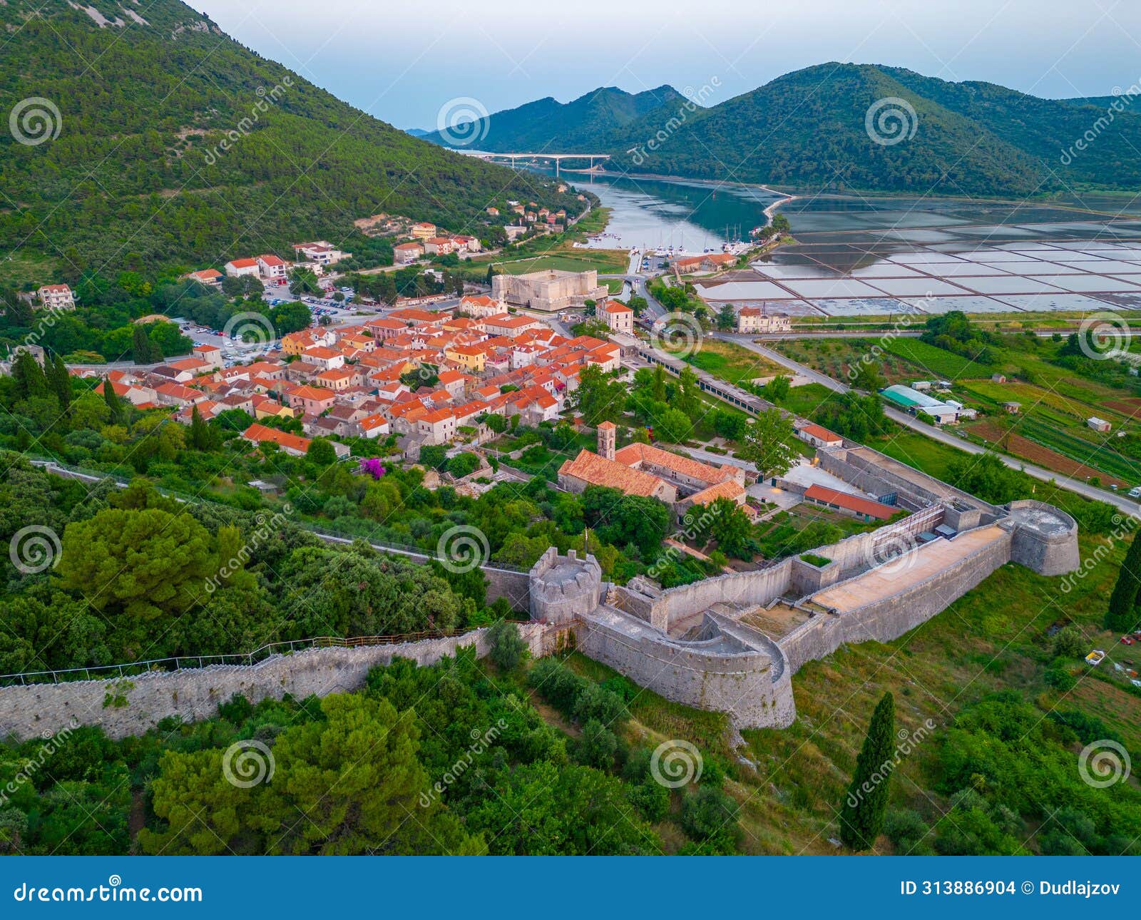 Aerial View of Croatian Town Ston Stock Photo - Image of summer, kastio ...
