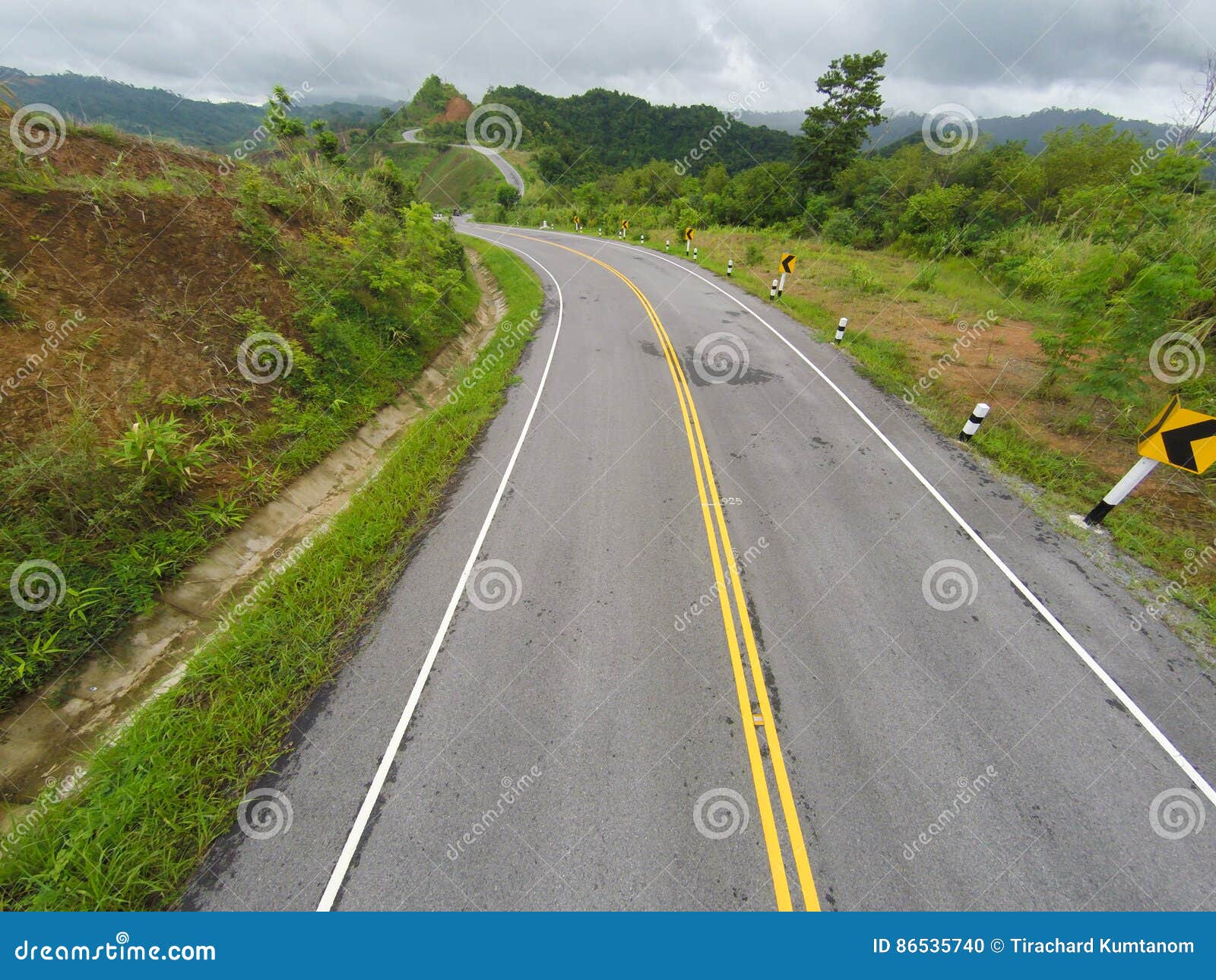 Aerial View of Crooked Path of Road on the Mountain. Stock Photo ...