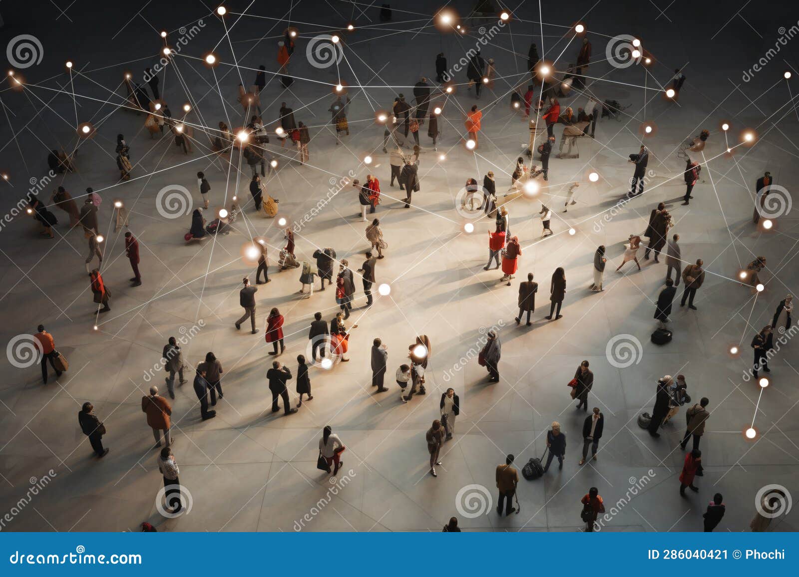 Aerial View of Crowd Communicating in Network of Connection Stock Illustration - Illustration of ...