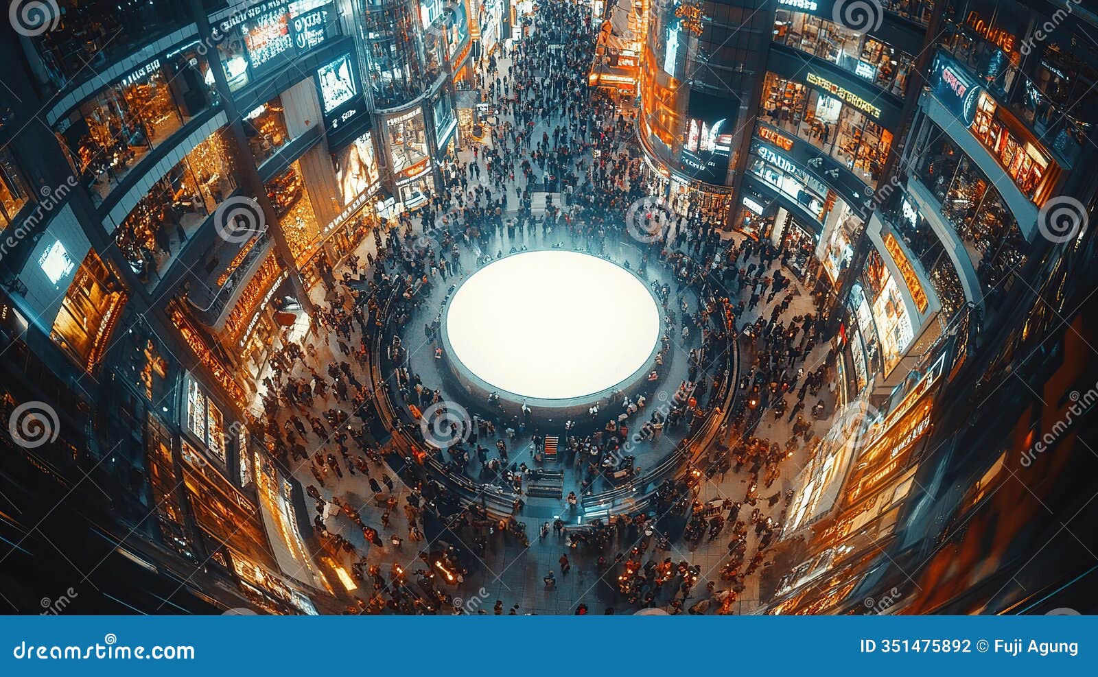 Aerial View of Crowded Shopping Mall Atrium with Bright Central Space ...