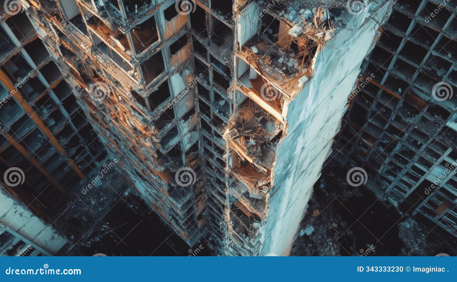 Aerial View of a Crumbling and Damaged Building Stock Illustration ...