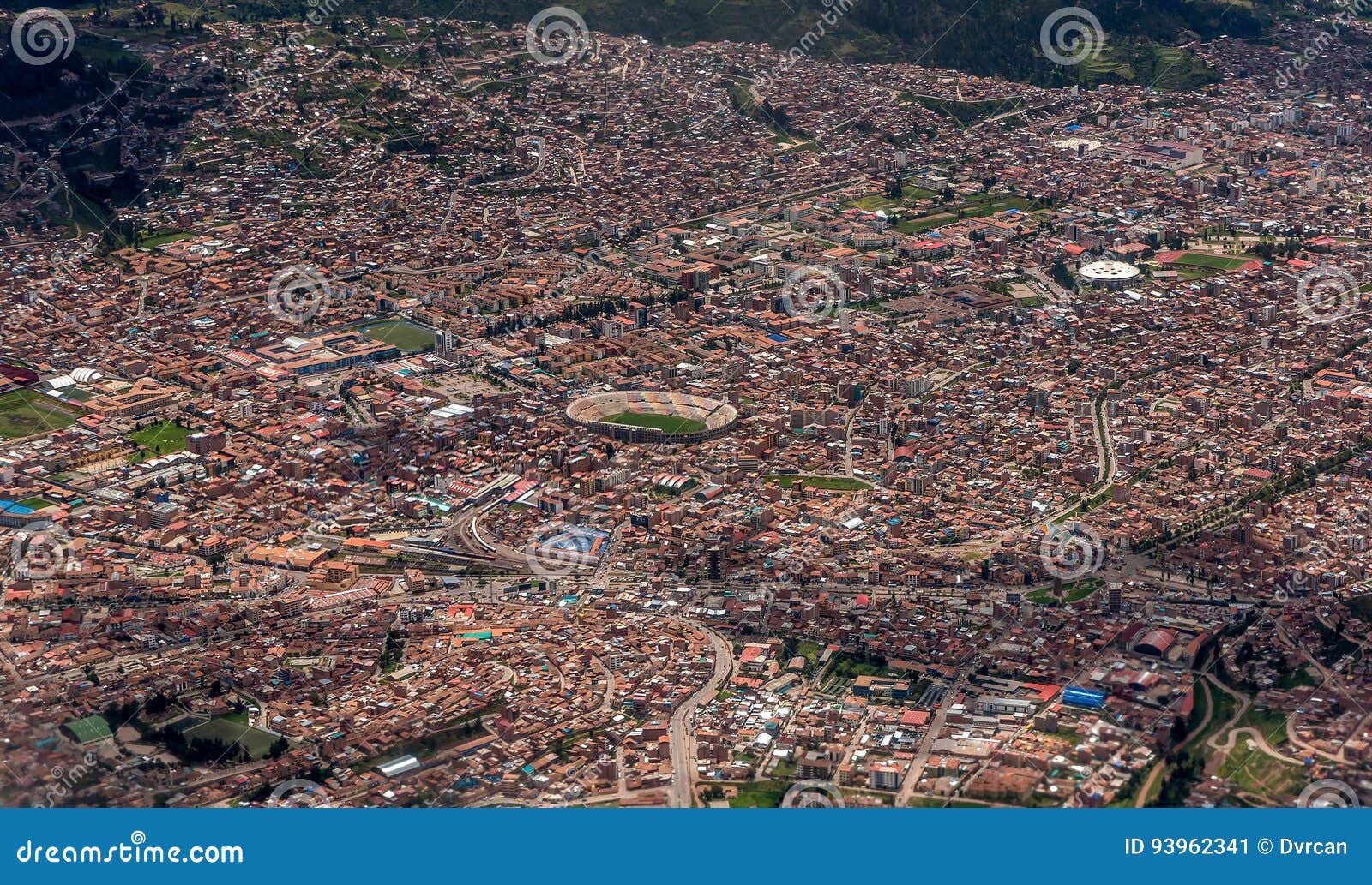 Aerial view of Cusco, Peru stock image. Image of colonial - 93962341