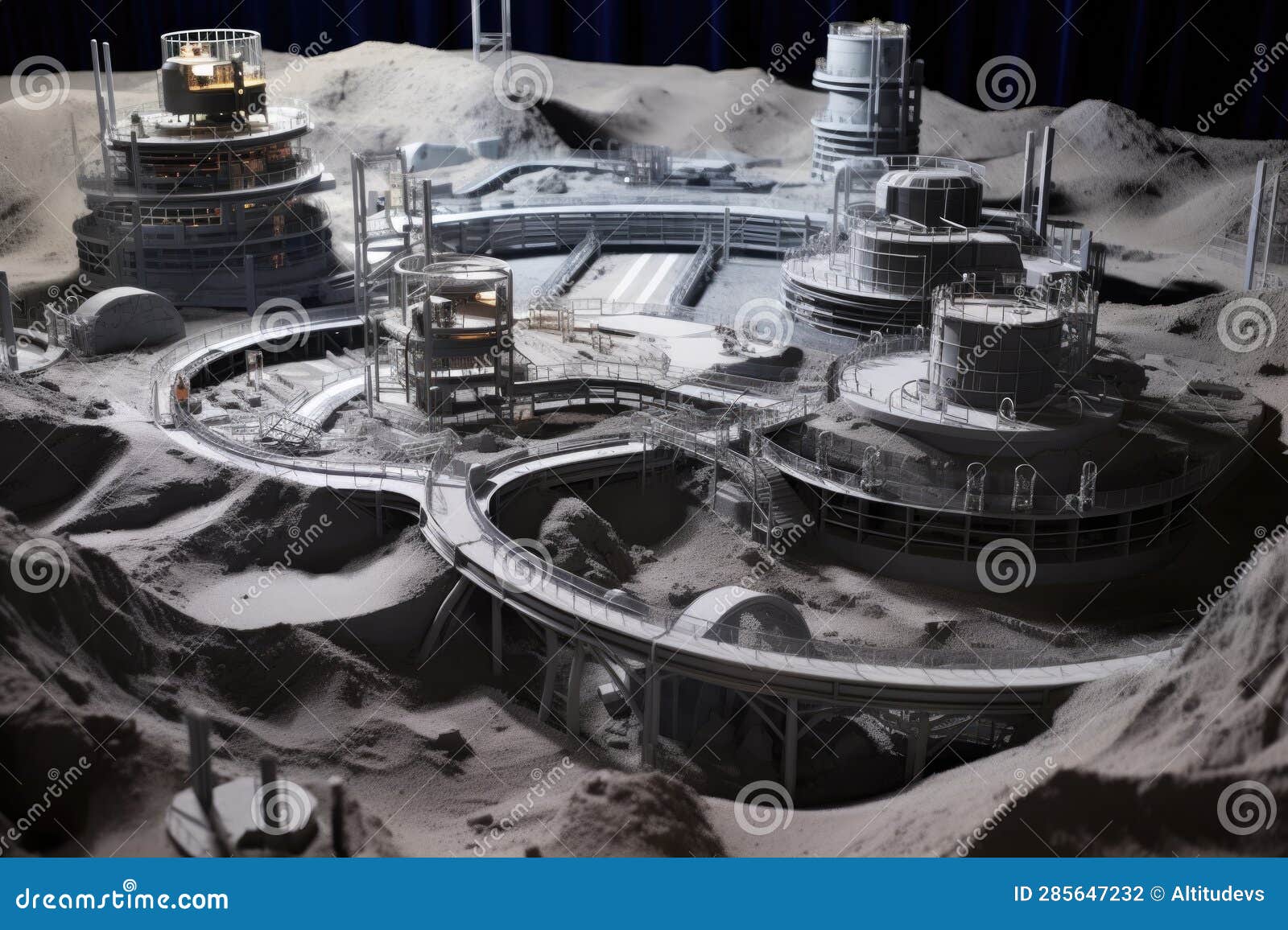 Aerial View of a 3d-printed Lunar Base Under Construction Stock Illustration - Illustration of ...