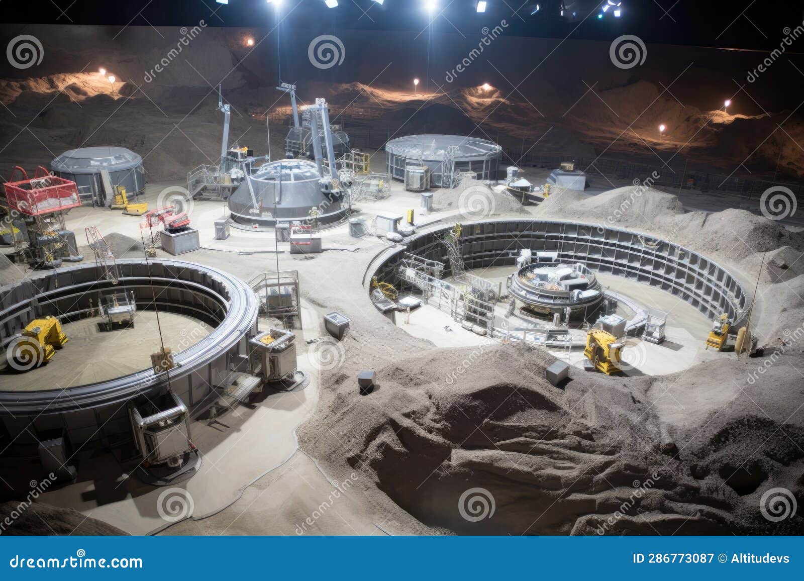 Aerial View of a 3d-printed Lunar Base Under Construction Stock ...