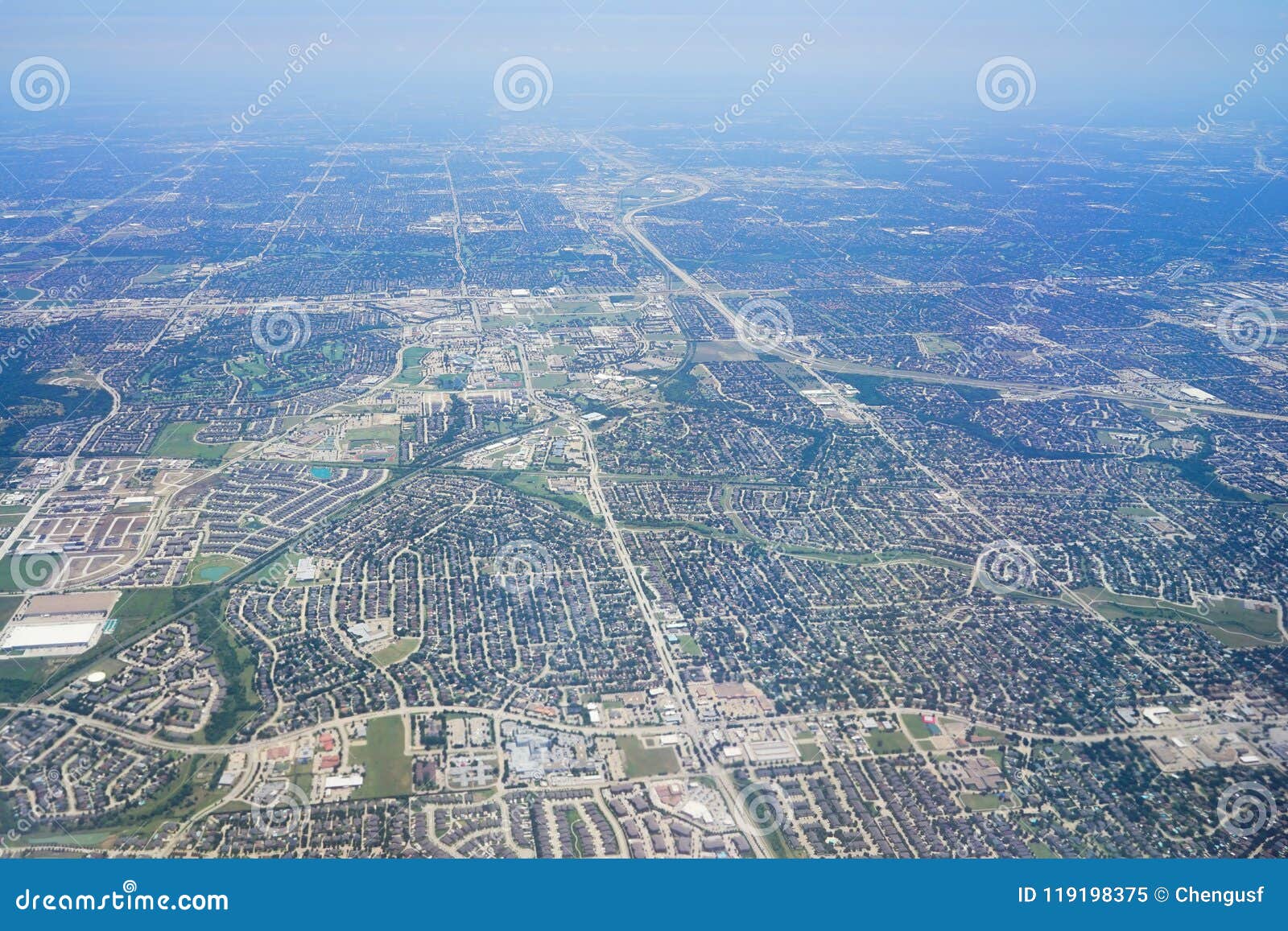 Aerial view of Dallas stock image. Image of airplane - 119198375