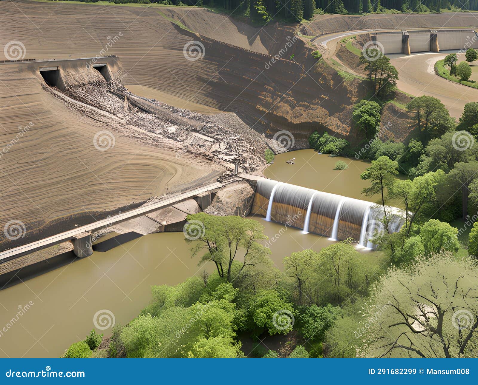 Aerial View of a Dam with a Large River in the Forest Stock ...
