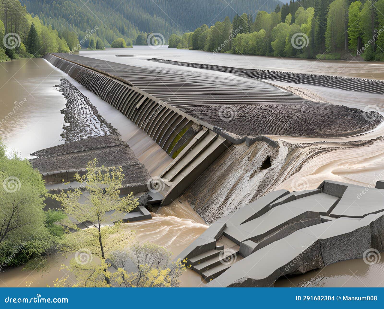 Aerial View of a Dam with a Large River in the Forest Stock ...