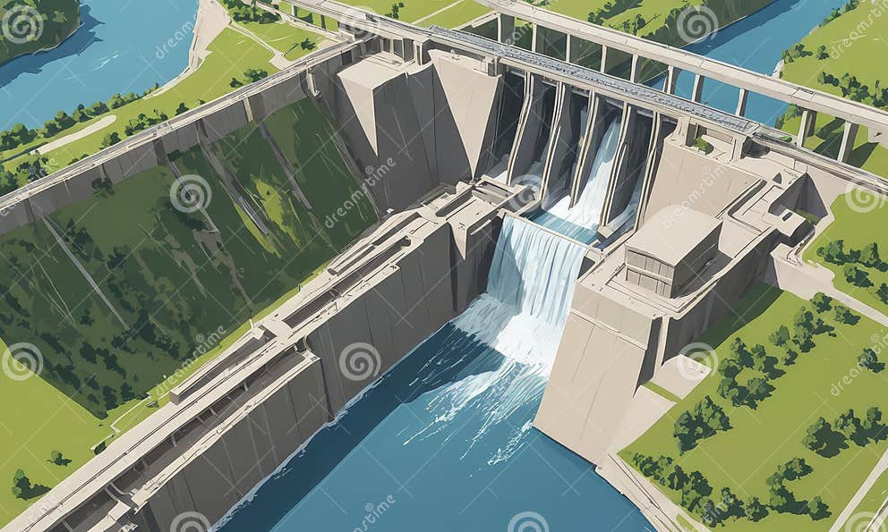 Aerial View Dam with Multiple Spillways, Showcasing the Complex ...