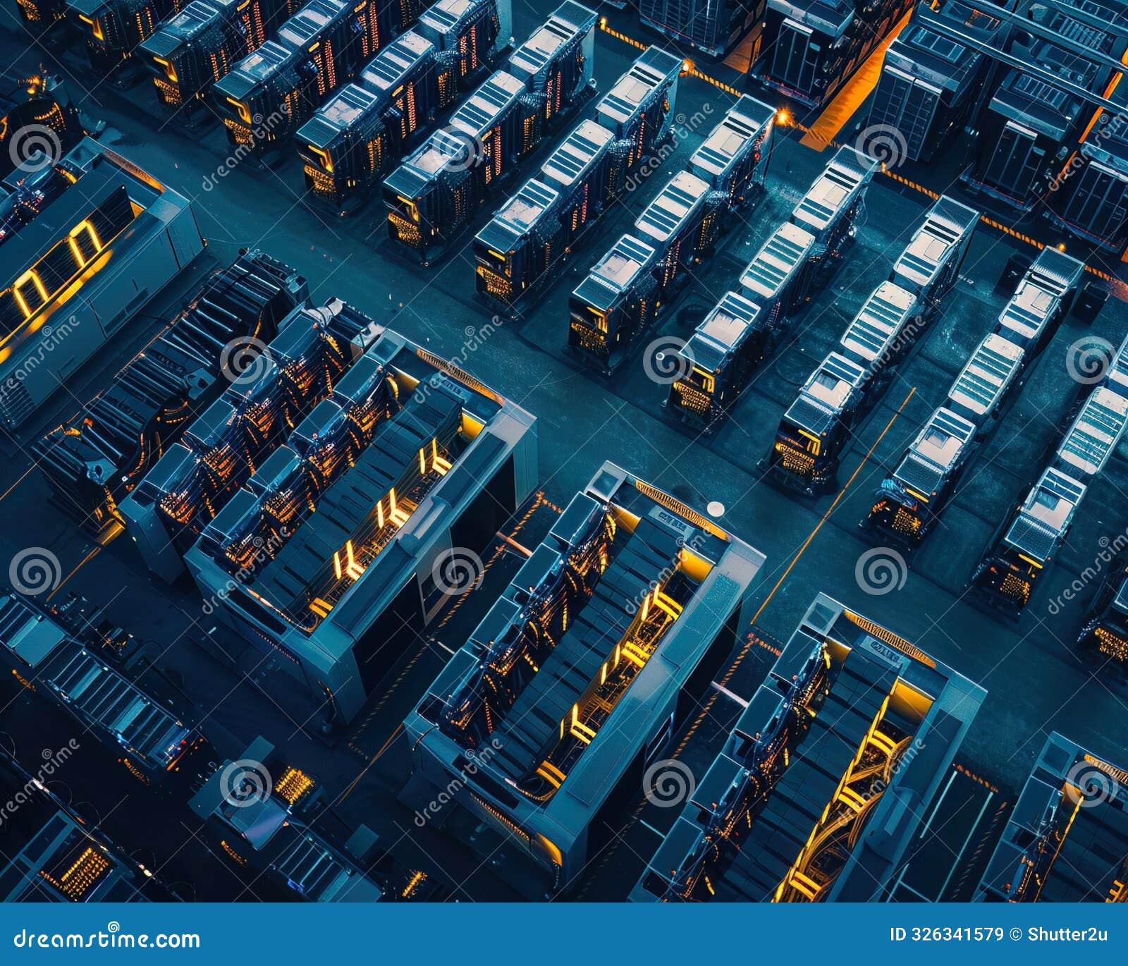 An Aerial View of a Data Center with Rows of Servers Dedicated To Cloud ...