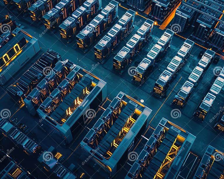 An Aerial View of a Data Center with Rows of Servers Dedicated To Cloud ...