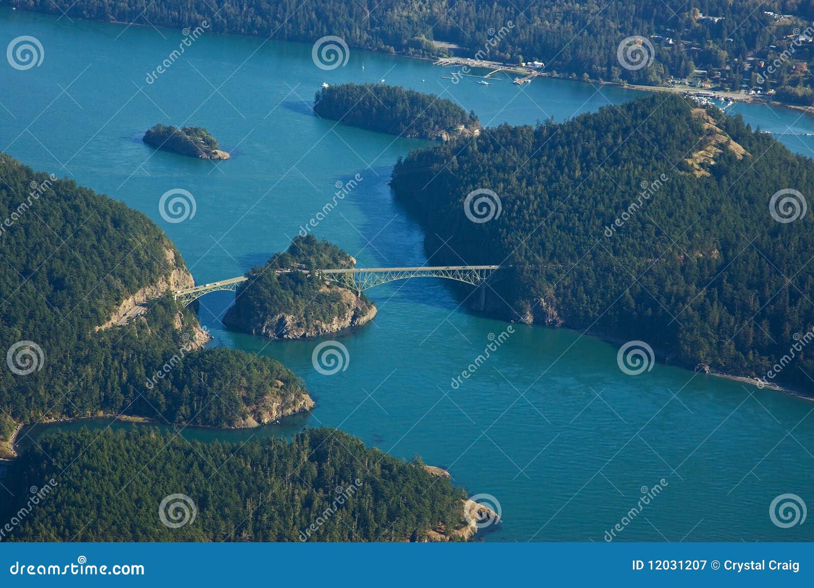 Aerial View of Deception Pass Bridge Stock Image - Image of sunshine ...