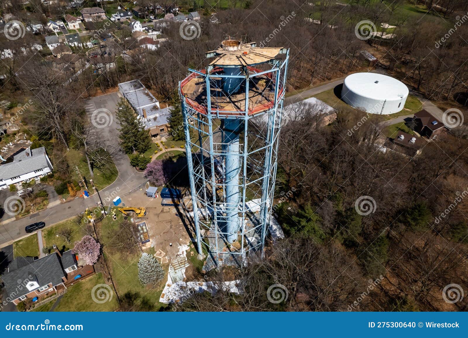 Aerial View of the Deconstruction Process of the Old Water Tower. Stock ...