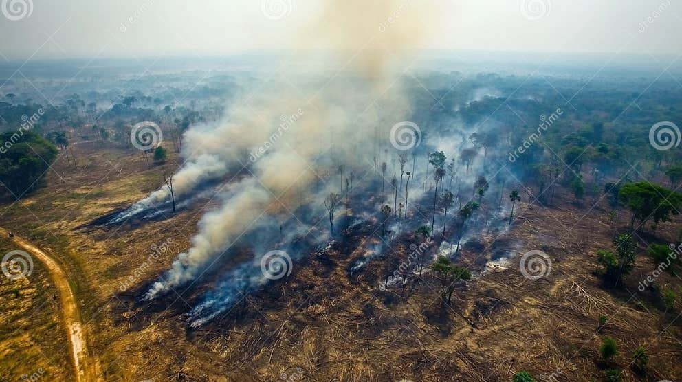 Aerial View of a Deforestation Fire in the Amazon Rainforest Stock ...