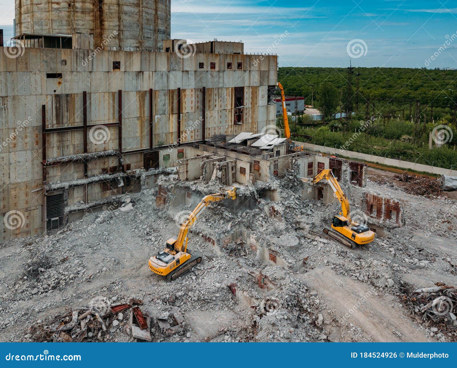 Aerial View of Demolition Site. Process of Demolition of Old Industrial ...