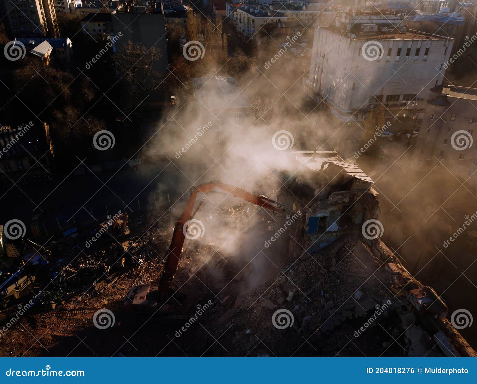 Aerial View of Demolition Site. Process of Demolition of Old Industrial ...