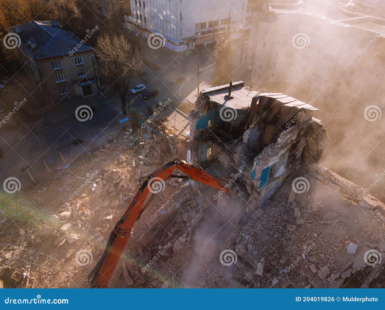 Aerial View of Demolition Site. Process of Demolition of Old Industrial ...