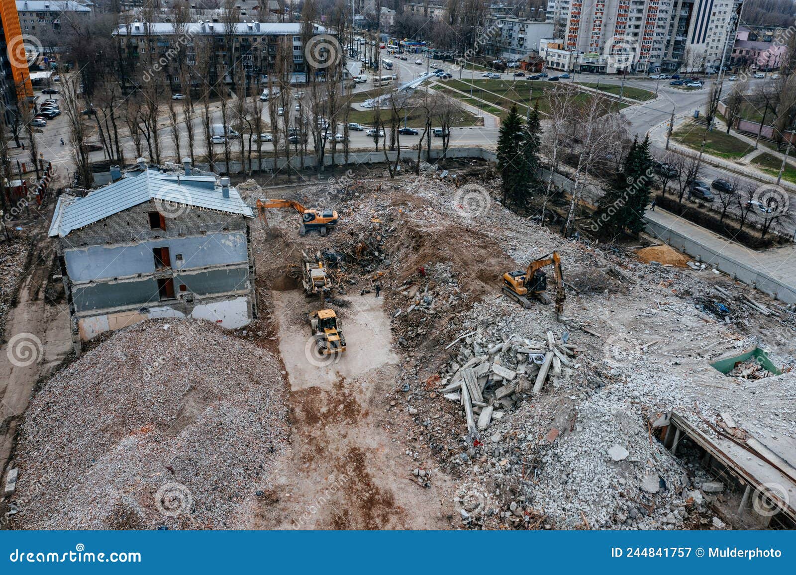 Aerial View of Demolition Site. Process of Demolition of Old Industrial ...