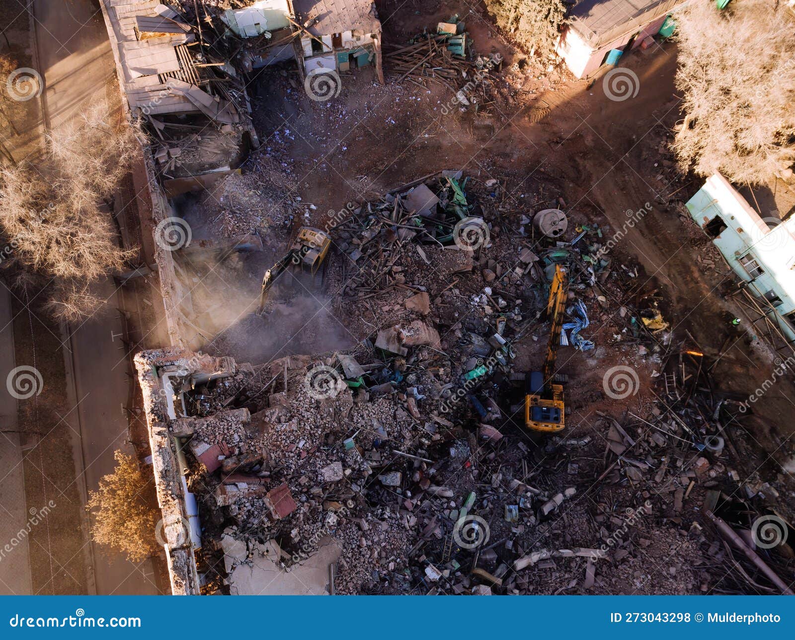Aerial View of Demolition Site. Process of Demolition of Old Industrial ...