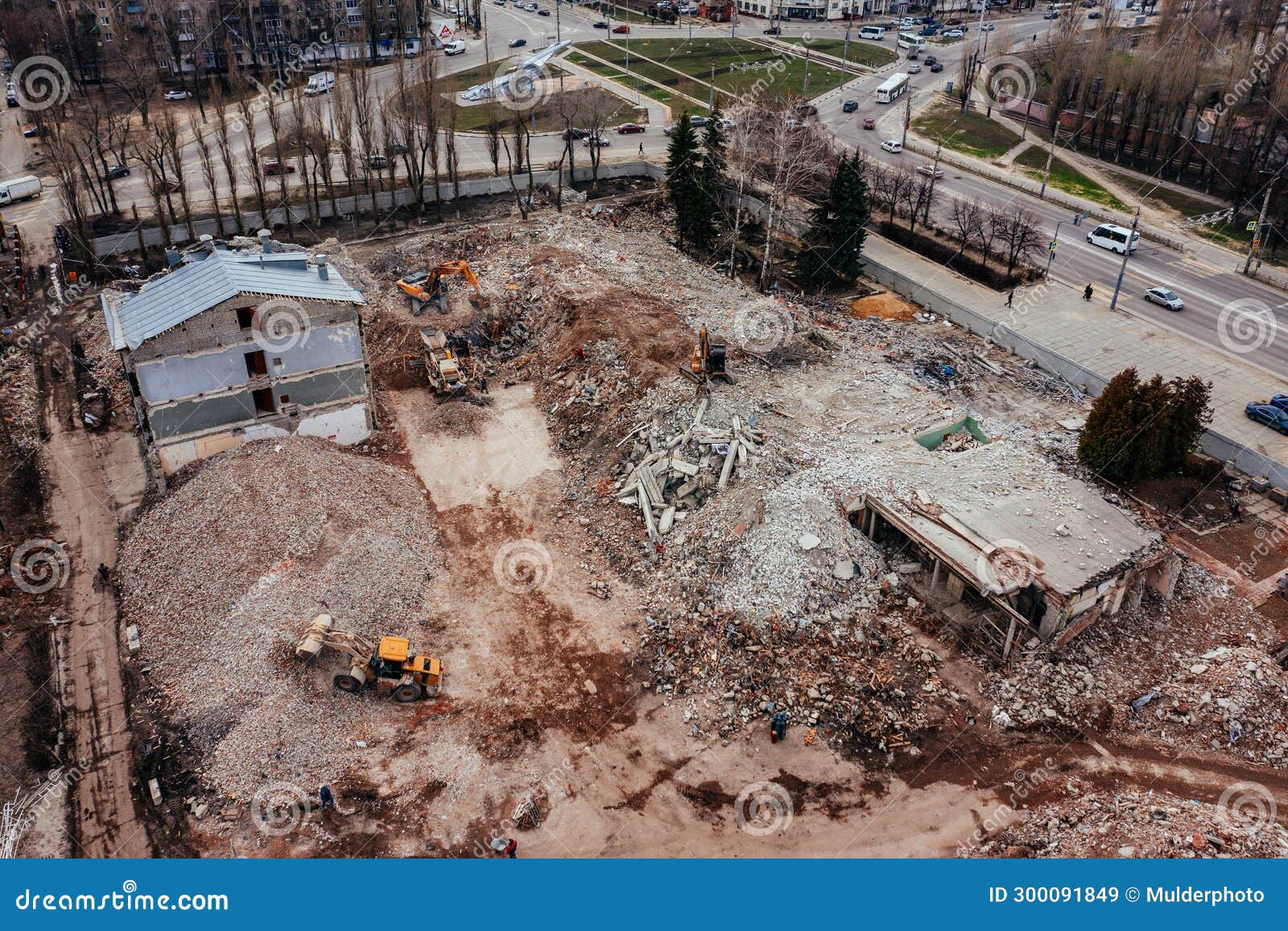 Aerial View of Demolition Site. Process of Demolition of Old Industrial ...