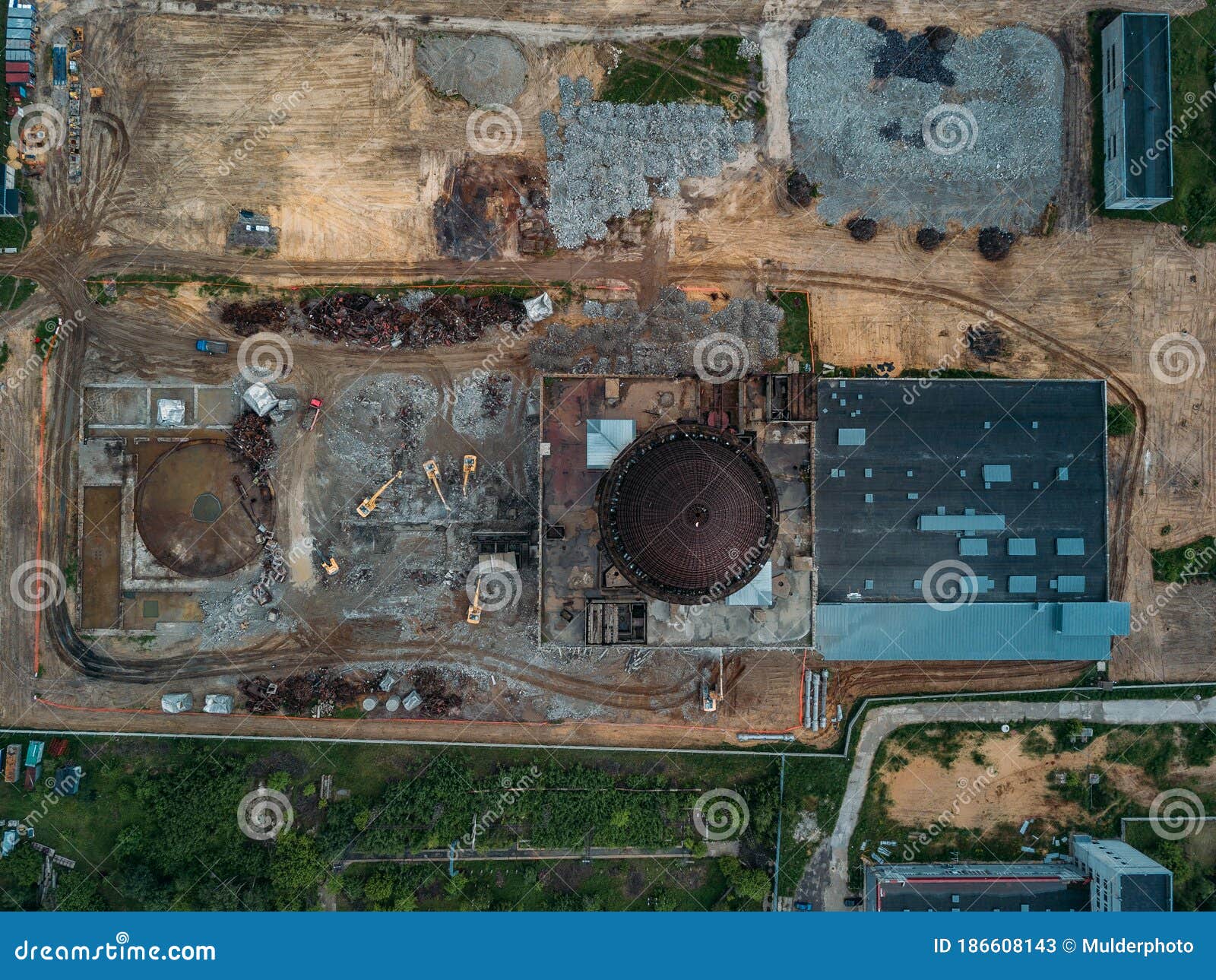 Aerial View of Demolition Site. Process of Demolition of Old Nuclear ...
