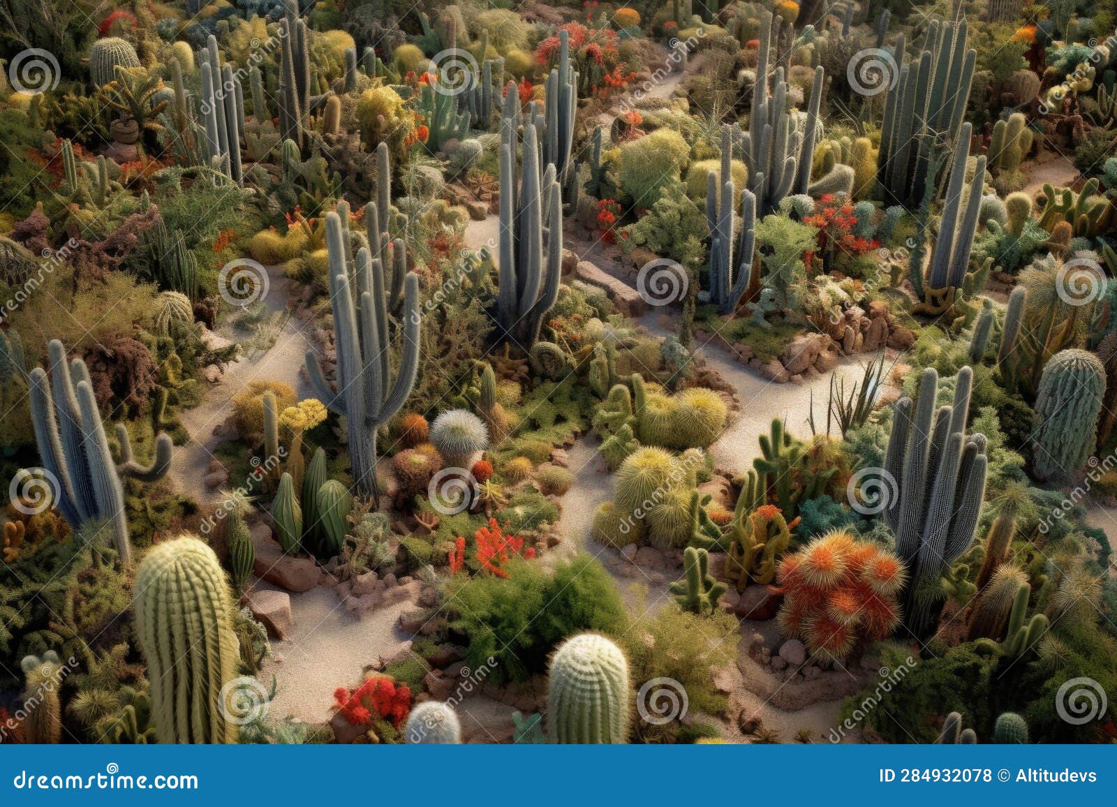 Aerial View of a Dense Cactus Garden in Desert Stock Illustration ...