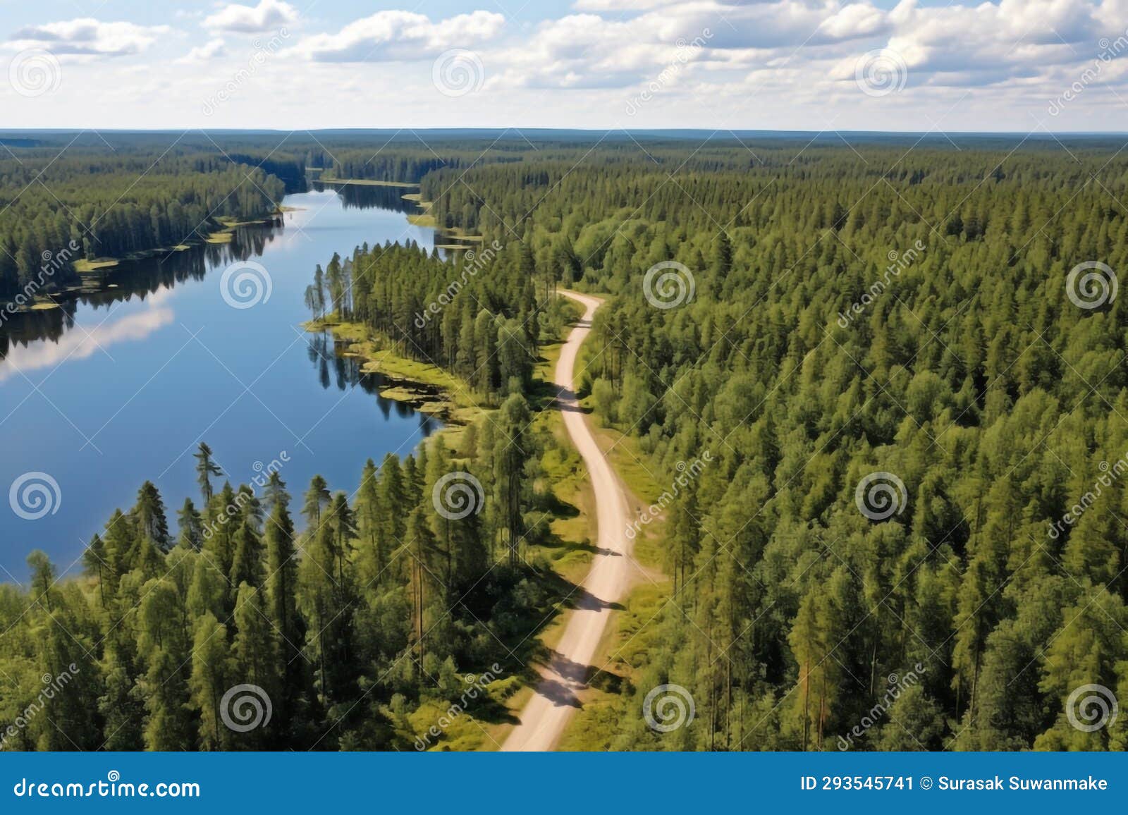 Aerial View of a Dense, Multi-colored Autumn Forest with a Road Cutting ...
