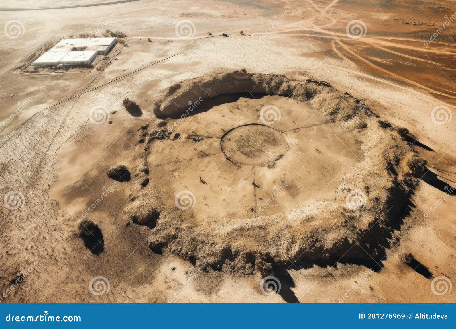Aerial View of Deserted Test Site with Blast Marks Stock Illustration ...