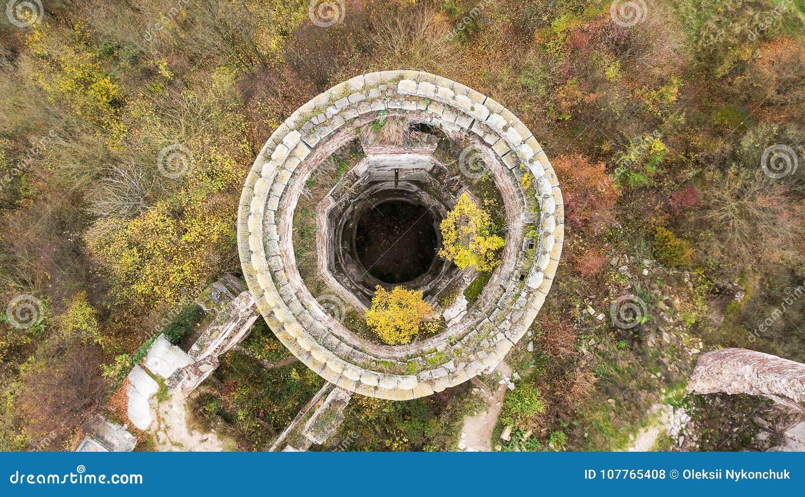 Aerial View on Destroyed Tower of the Castle on the Hill, Top View ...