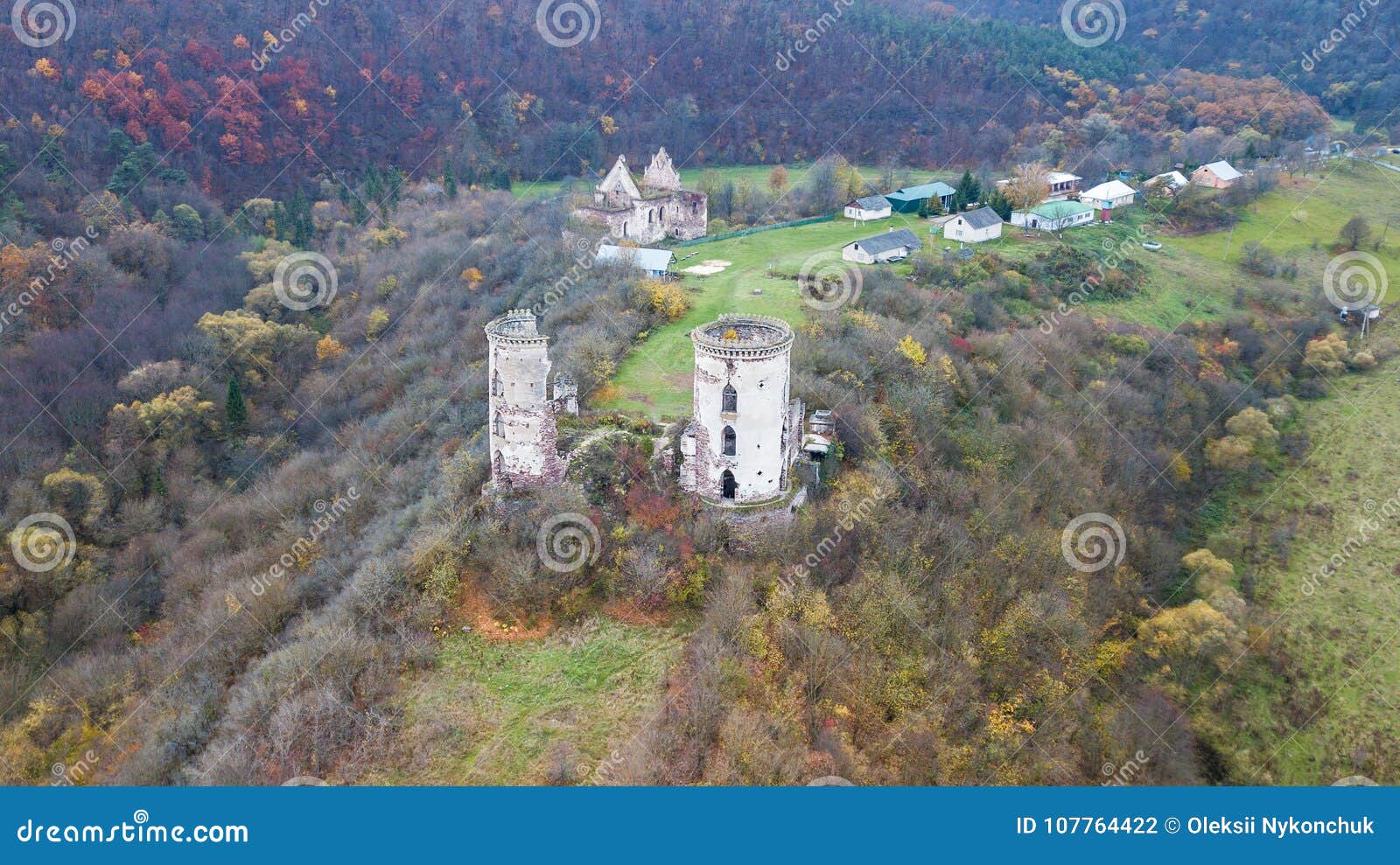 Aerial View on Destroyed Towers of the Castle on the Hill Stock Photo ...