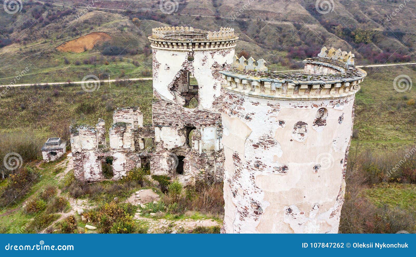 Aerial View on Destroyed Towers of the Castle on the Hill Stock Photo ...