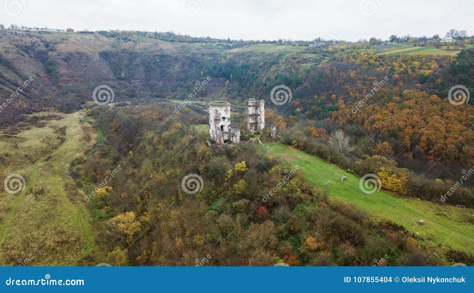 Aerial View on Destroyed Towers of the Castle on the Hill Stock Photo ...