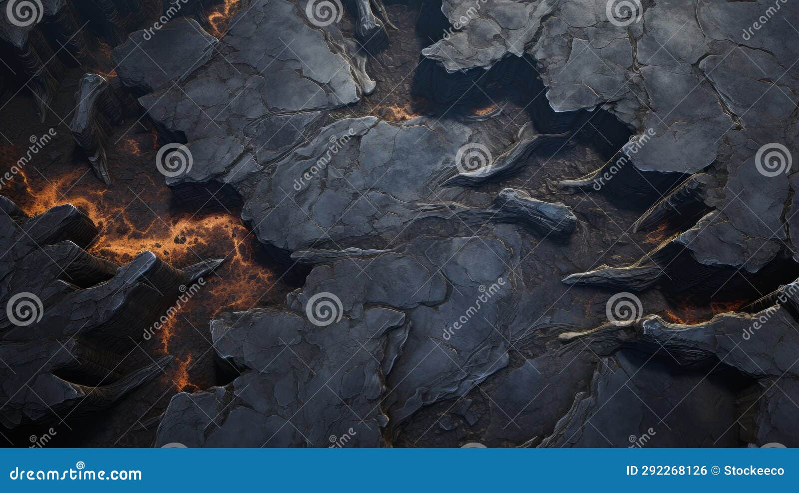 Aerial View of Unreal Engine 5 Style Lava and Fire on Dark Rock Stock ...