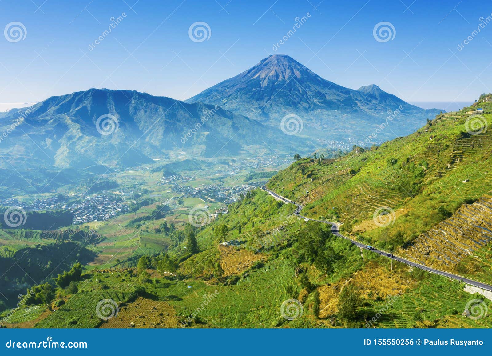 Aerial View of Dieng Plateau with Mount Sindoro Stock Photo - Image of ...