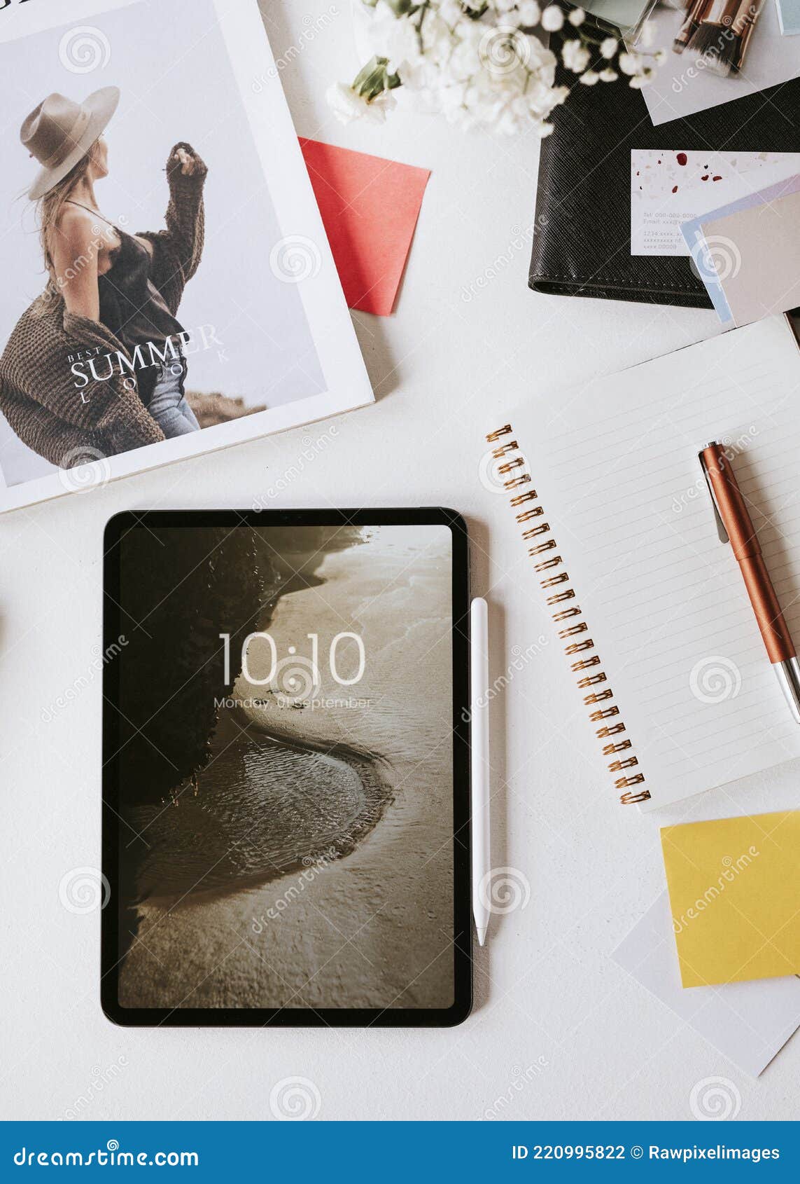 Aerial View of Digital Tablet on a Messy Table Stock Photo - Image of ...