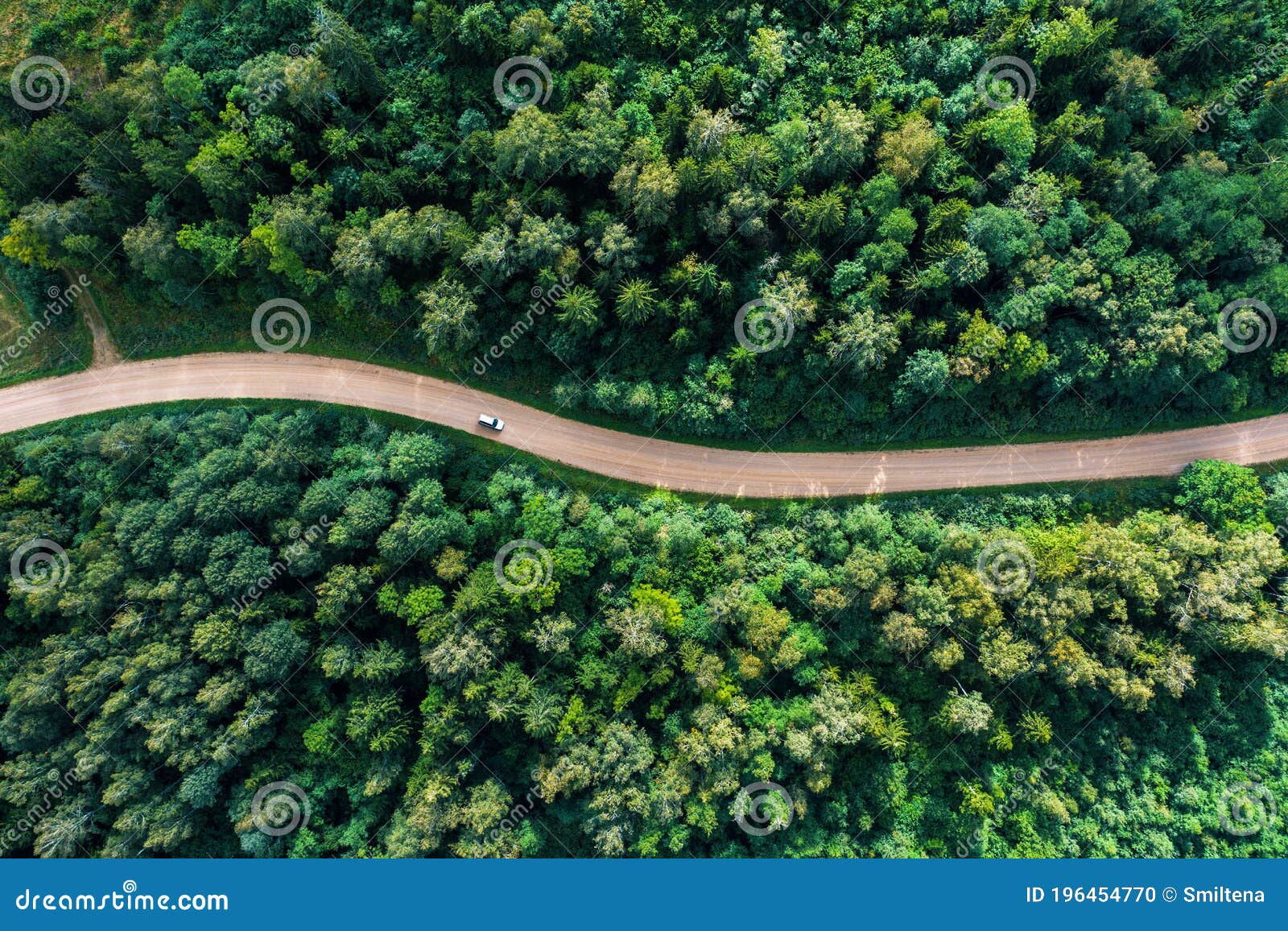 Aerial View of the Dirt Road Passing through the Forest Stock Photo ...