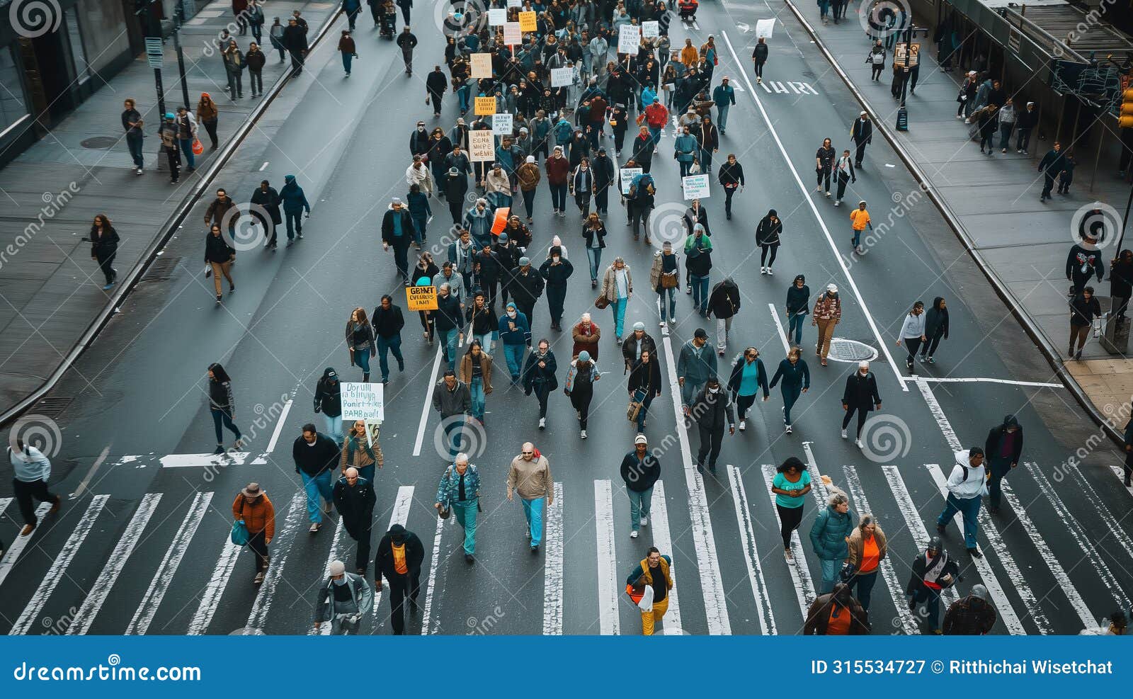 Crowd Of Protesting People With Banners, Flags. Voting Students At ...