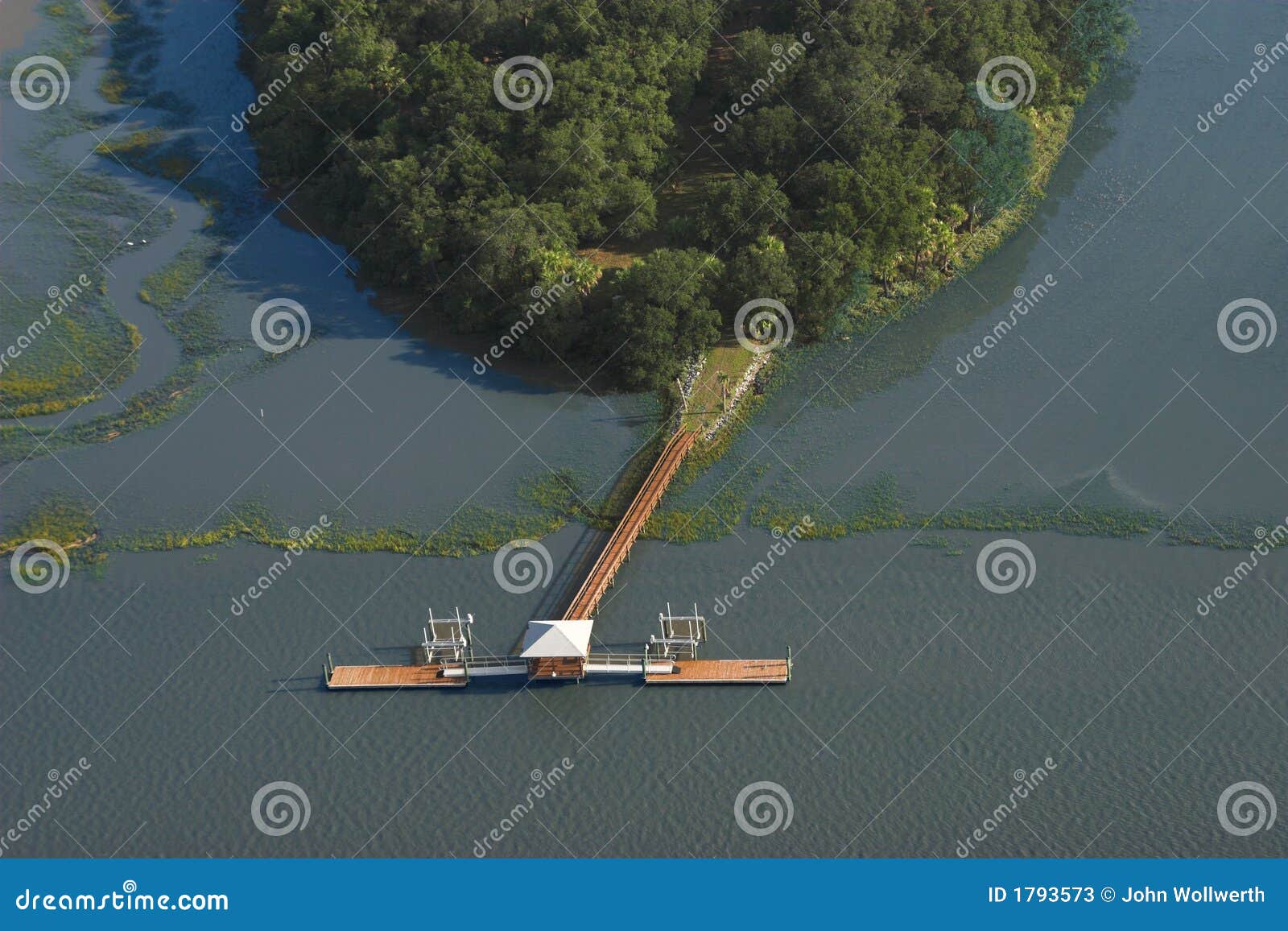 Aerial View of Dock and Island Stock Image - Image of float, forest ...