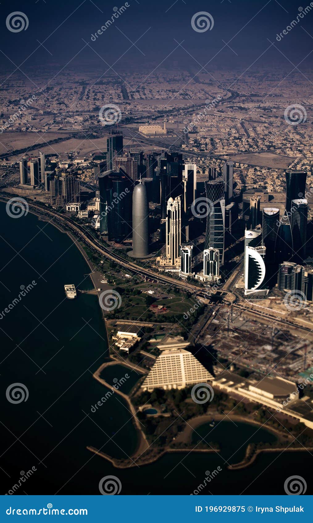 Aerial view of Doha, Qatar stock image. Image of landmark - 196929875