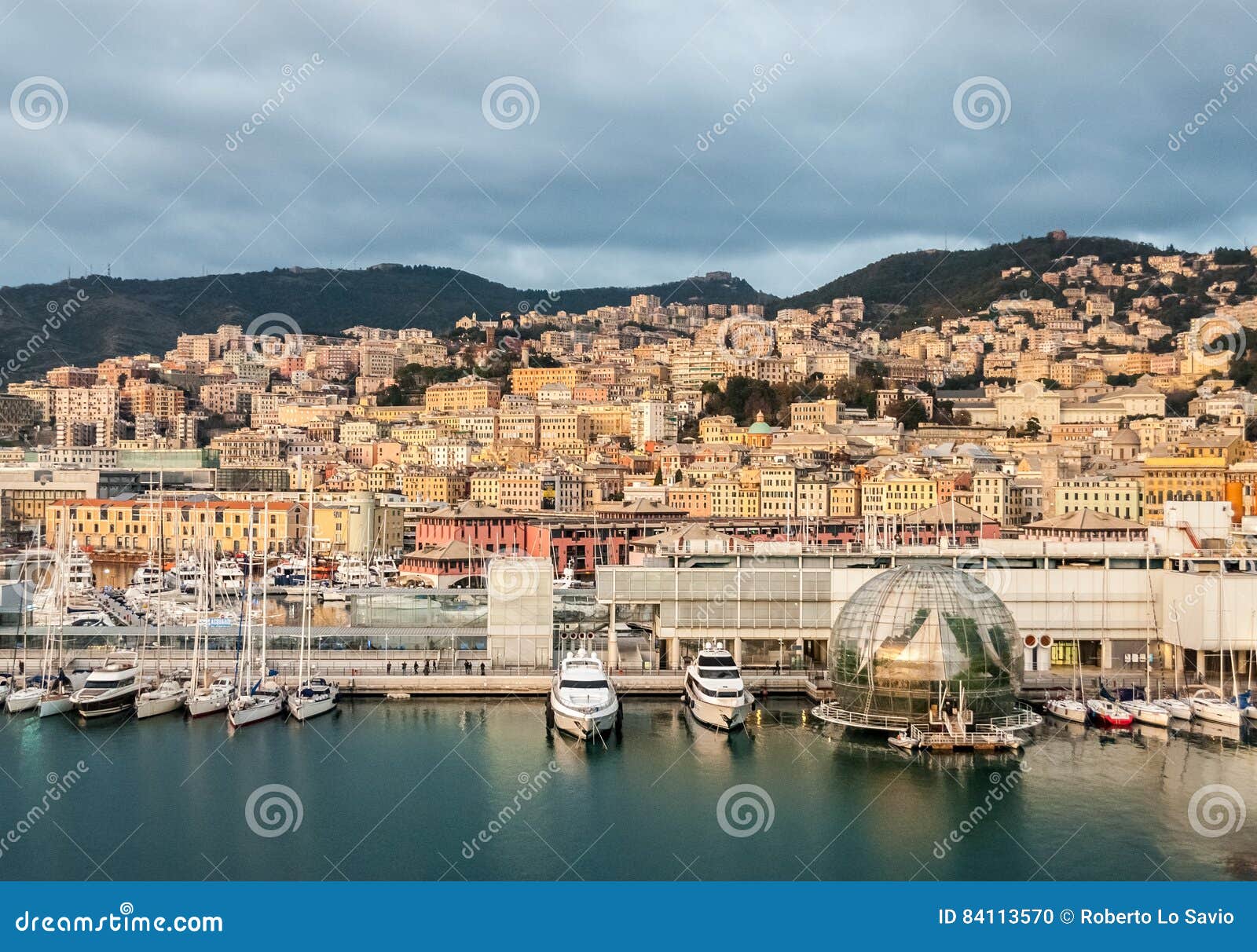 Aerial View of the Downtown of Genoa from the Harbor Stock Photo ...