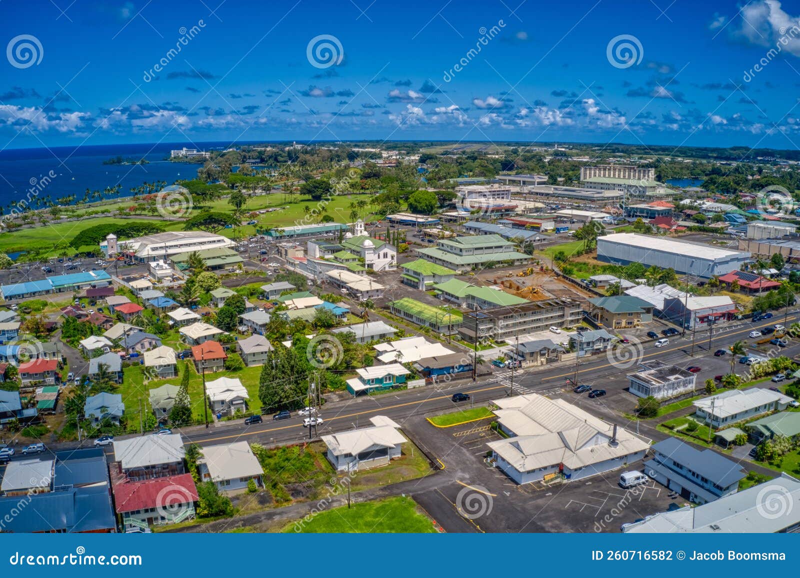 Aerial View of Downtown Hilo, Hawaii during Summer Stock Photo - Image ...