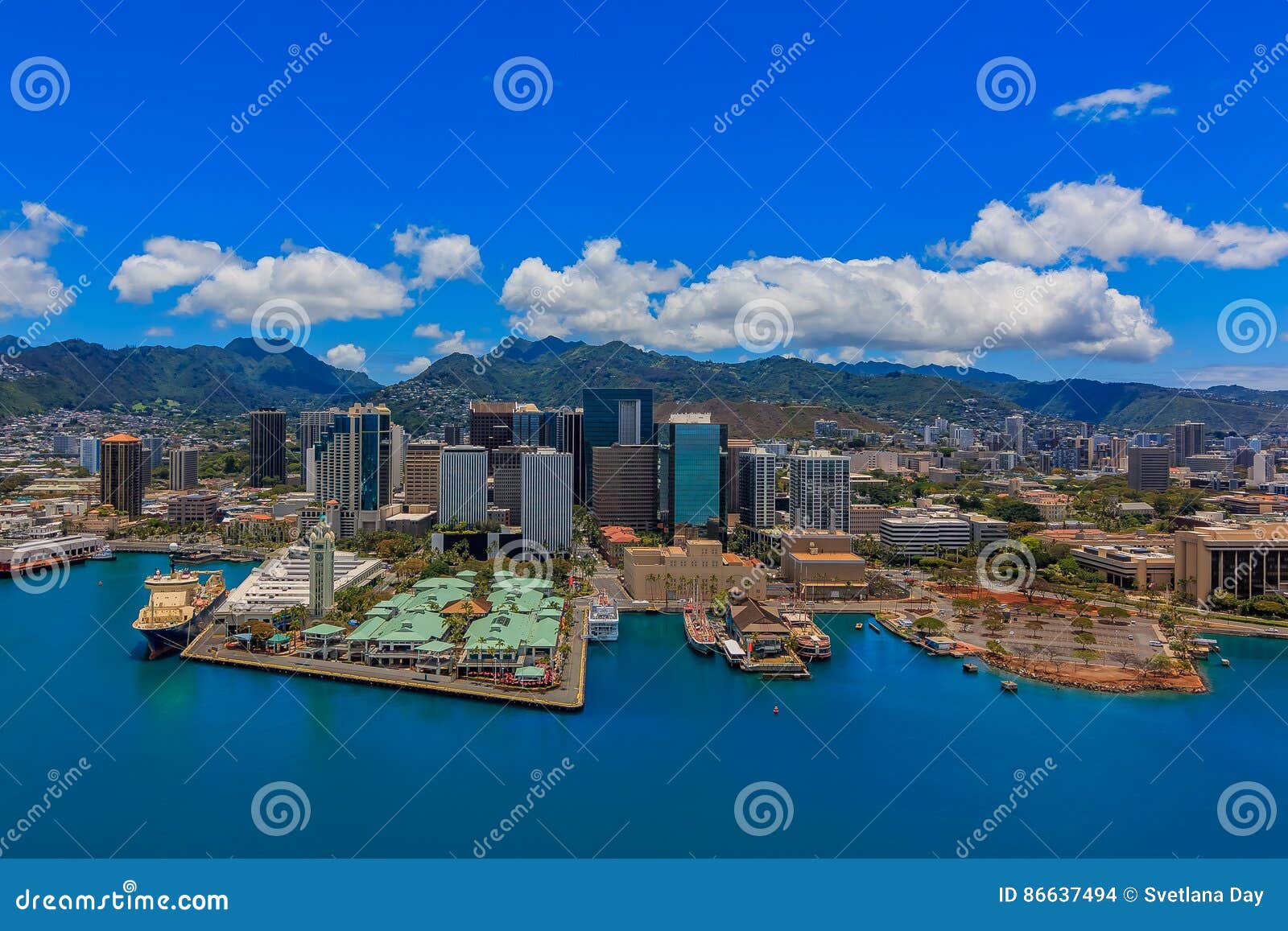 Aerial View of Downtown Honolulu Hawaii Stock Photo - Image of honolulu ...