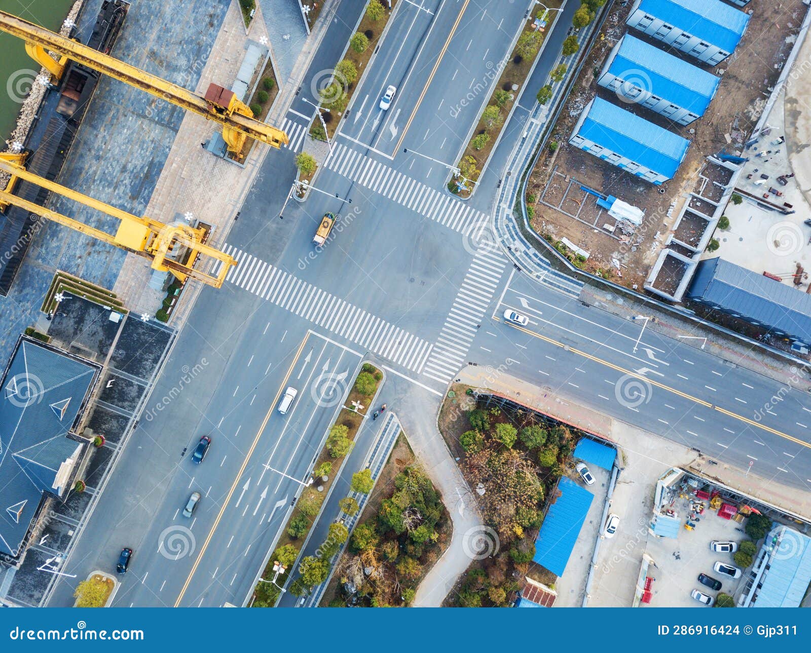 Aerial View of Downtown Intersection Stock Photo - Image of transport ...