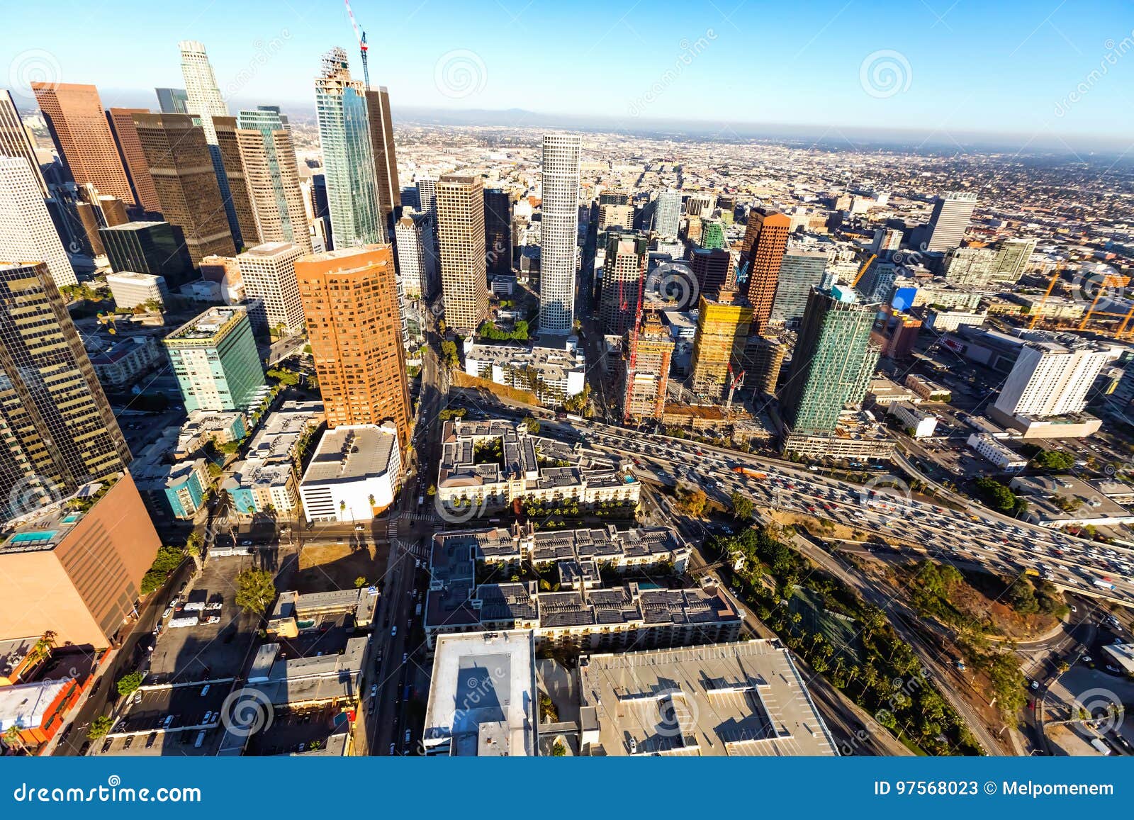 Aerial View of a Downtown LA Stock Image - Image of scenic, downtown ...
