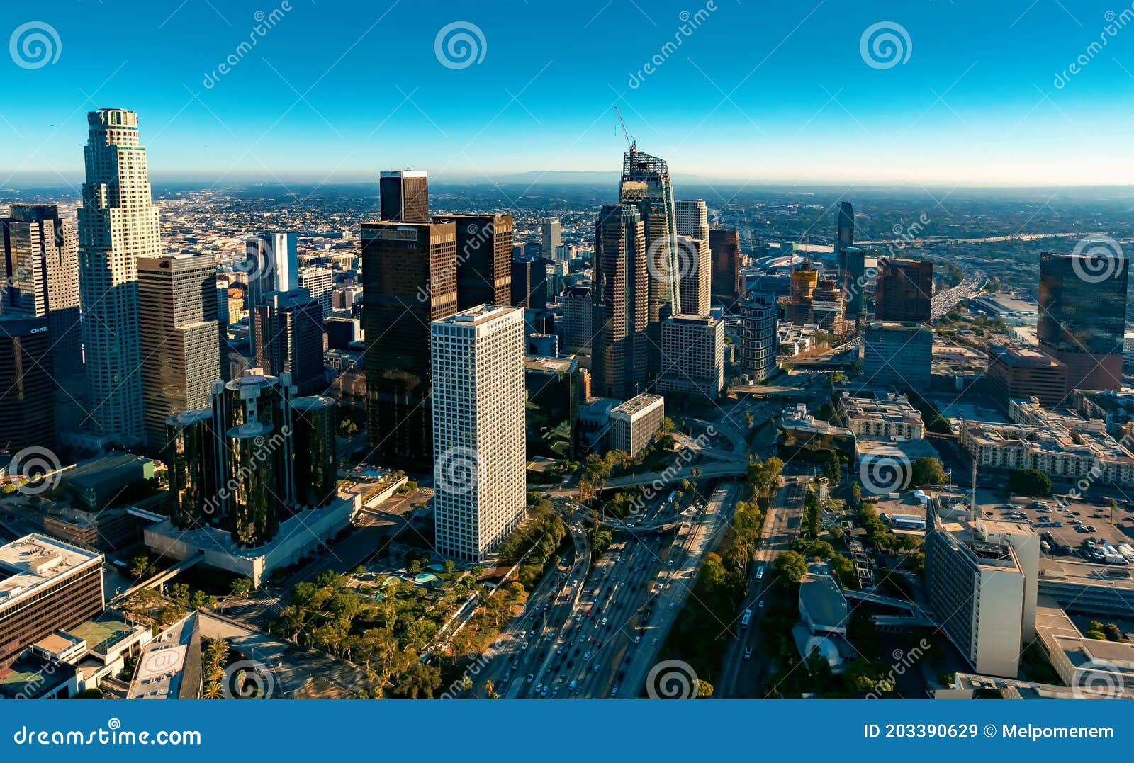 Aerial View of a Downtown Los Angeles Stock Image - Image of landmark ...