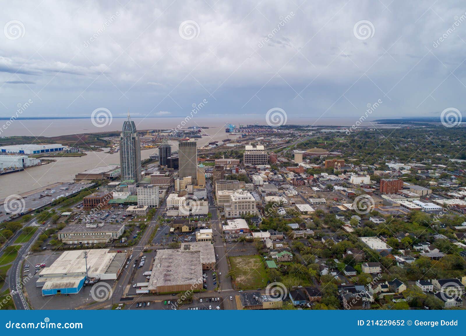 Aerial View of the Downtown Mobile, Alabama Waterfront Skyline in March ...