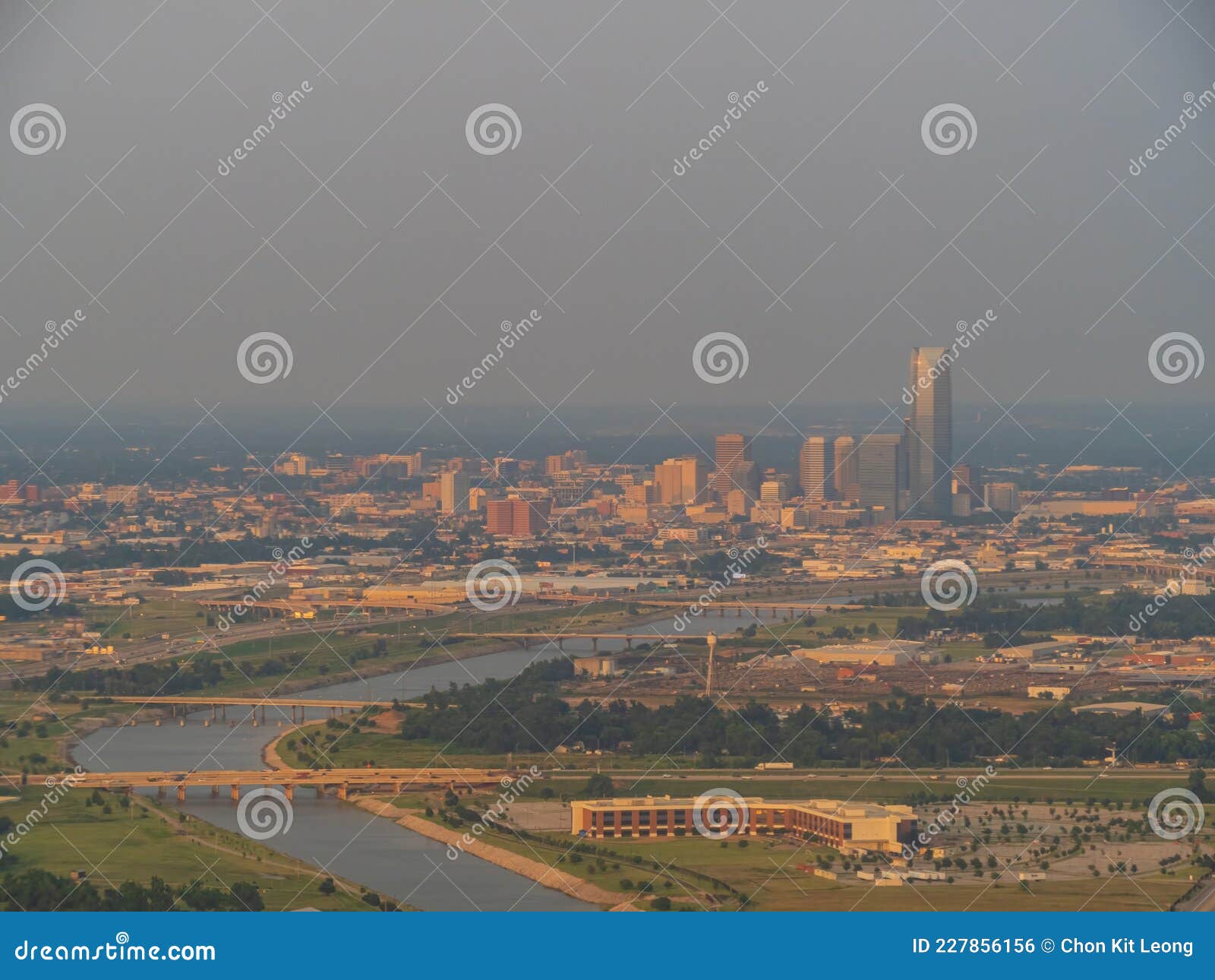 Aerial View of the Downtown Oklahoma City Stock Photo - Image of water ...