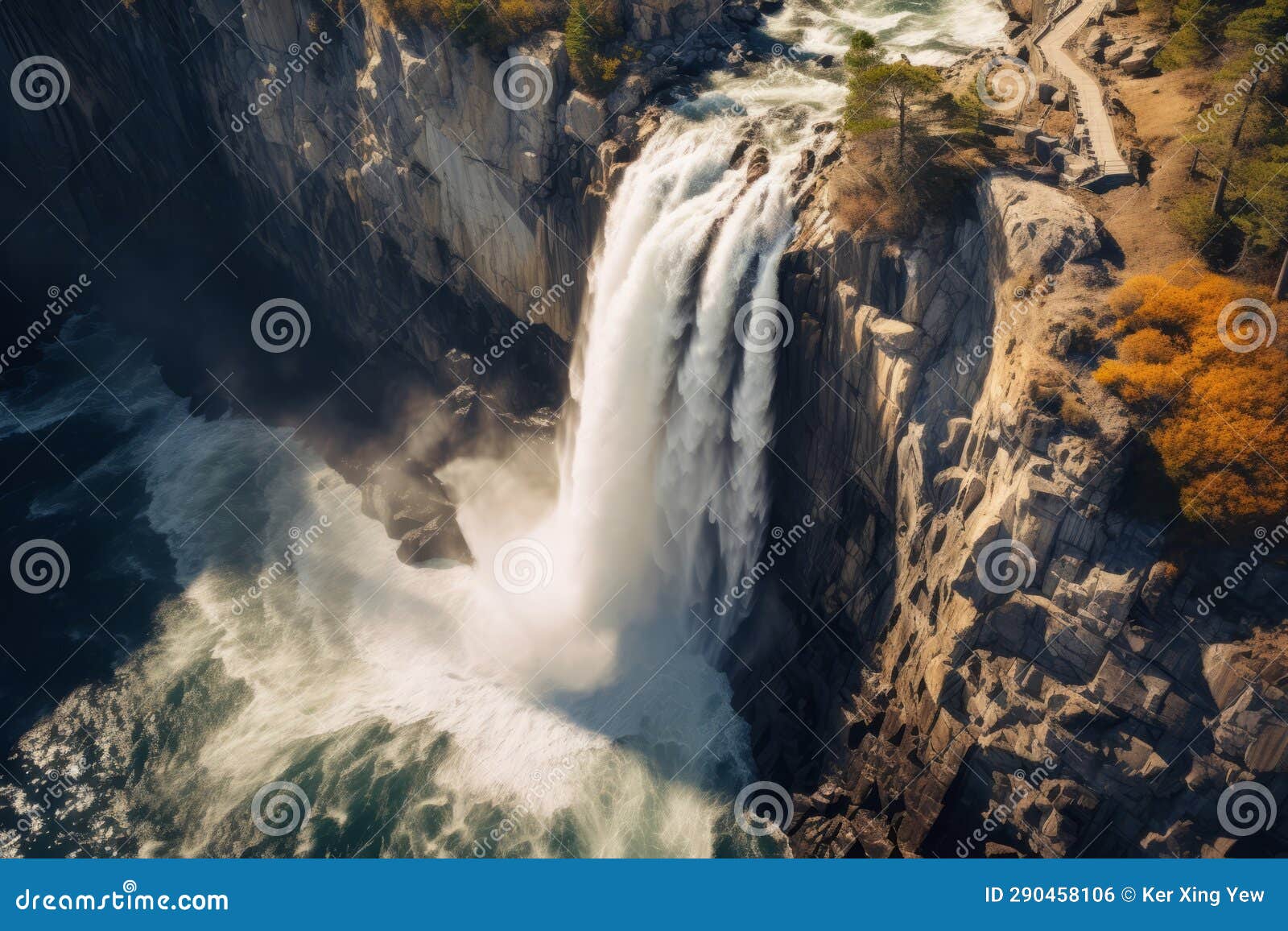 Aerial View of a Dramatic Waterfall Stock Illustration - Illustration ...